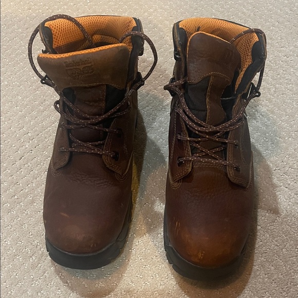Timberland | Shoes | Timberland Dark Brown Leather Boots With Orange ...